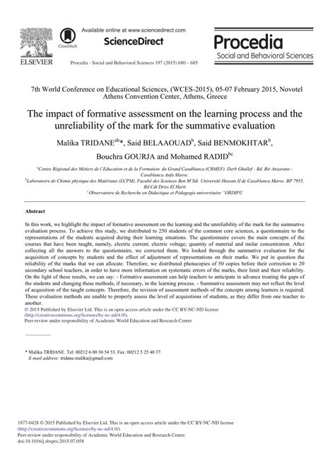 Pdf The Impact Of Formative Assessment On The Learning Process And The Unreliability Of The