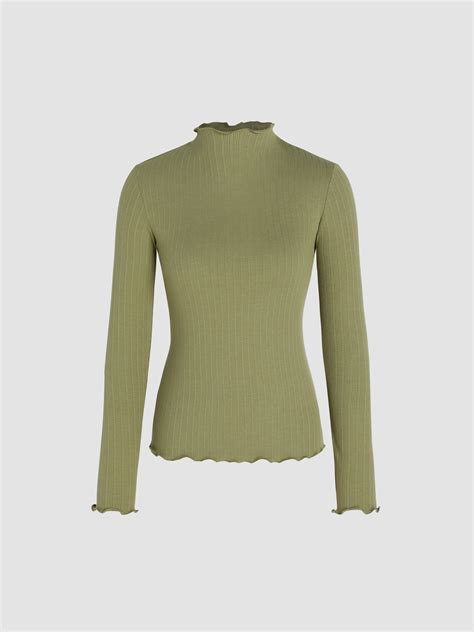 Solid High Neck Long Sleeve Tee Cider