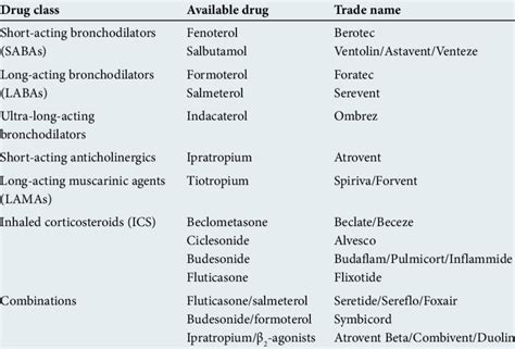 Inhaler Therapy For Copd Available In South Africa Download Table
