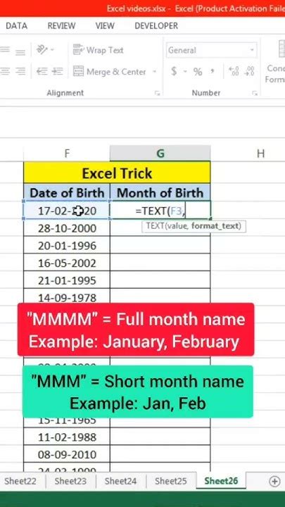Find Month From Date In Excel Excel Microsoftoffice Exceltutorial Exceltips Youtube