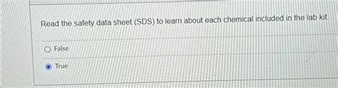 Solved Read The Safety Data Sheet SDS To Learn About Each Chegg Com