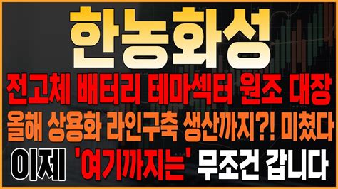 주식 한농화성 한농화성 주가전망 전고체 배터리 올해 미친듯이 날아간다 그 테마의 원조 대장 이제 여기까지 무조건 갑니다 전고체 전고체배터리 전고체관련주
