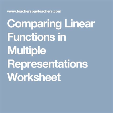 Comparing Linear Functions In Multiple Representations Worksheet