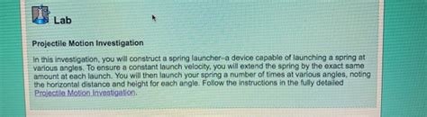Solved Projectile Motion Lab Overview With Projectile