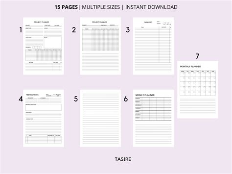 Projekt Planer Printable Projekt Set Projekt Organizer Meeting Aufgaben Tracker Projekt