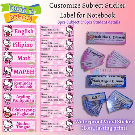 8pairs Customized Sticker Subject Label For Notebook With Name Shopee Philippines
