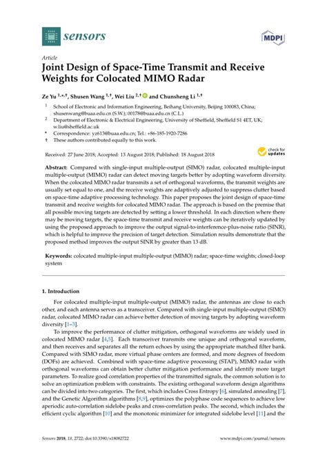 Pdf Joint Design Of Space Time Transmit And Receive Weights For Colocated Mimo Radar