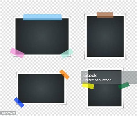 접착제 테이프와 현실적인 빈티지 사진 프레임세트 사실적인 모형 사진 사진에 대한 복고풍 템플릿 일러스트레이션 벡터 0명에 대한 스톡 벡터 아트 및 기타 이미지 Istock