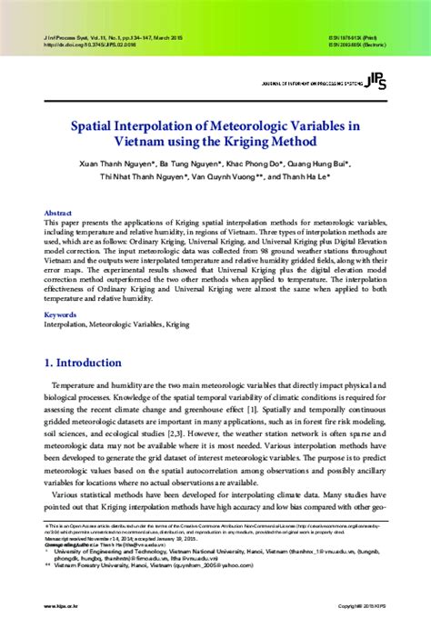 Pdf Spatial Interpolation Of Meteorologic Variables In Vietnam Using