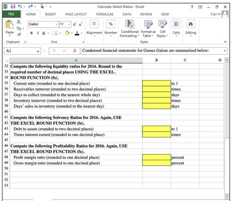 Solved Xi 5 X Calculate Select Ratios Excel Formulas Data