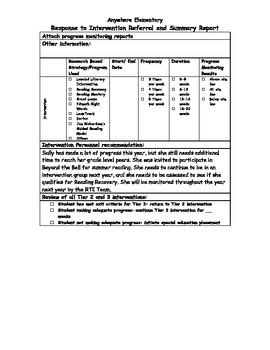 Editable Tiered RTI Intervention Plan TPT