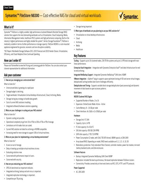 Symantec Filestore N8300 Cheat Sheet Pdf Computer Data Storage Data Management