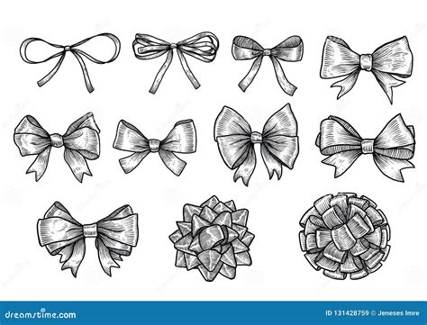 Bow Ribbon Illustration Drawing Engraving Ink Line Art Vector Stock Vector Illustration