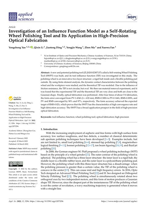 Pdf Investigation Of An Influence Function Model As A Self Rotating Wheel Polishing Tool And