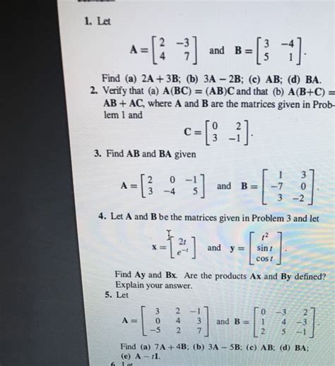 solved 1 let a [ }] and b 1] find a 2a 3b b 3a