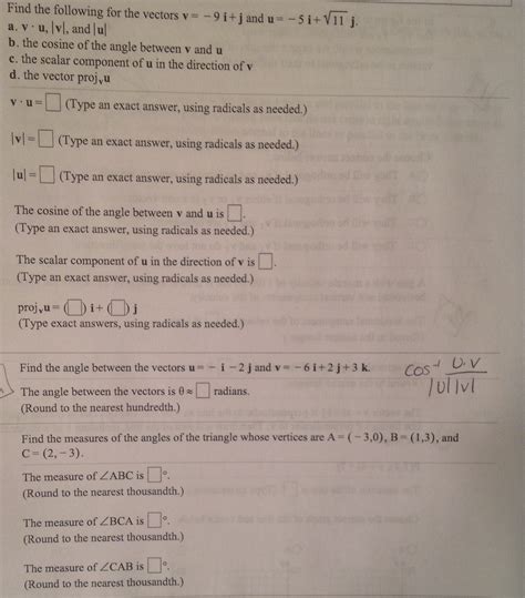 Solved Find The Following For The Vectors V I J And U I Chegg