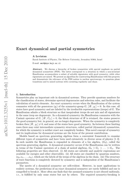 Pdf Exact Dynamical And Partial Symmetries