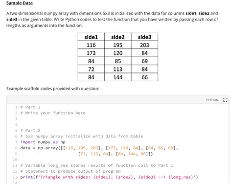 Solved Sample Data A Two Dimensional Numpy Array With