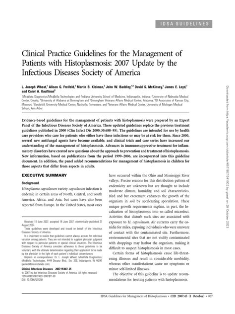 Idsa Histoplasmosis Idsa Guidelines 2015 Pdf