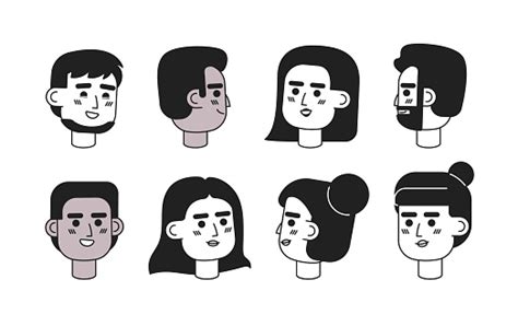 다문화 사람들 행복 흑인과 백인 2d 벡터 아바타 일러스트 세트 2차 도형에 대한 스톡 벡터 아트 및 기타 이미지 2차 도형