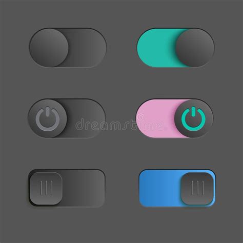 Toggle Switch Set On And Off Sliders Vector Elements For Your Design On Dark Backgound A