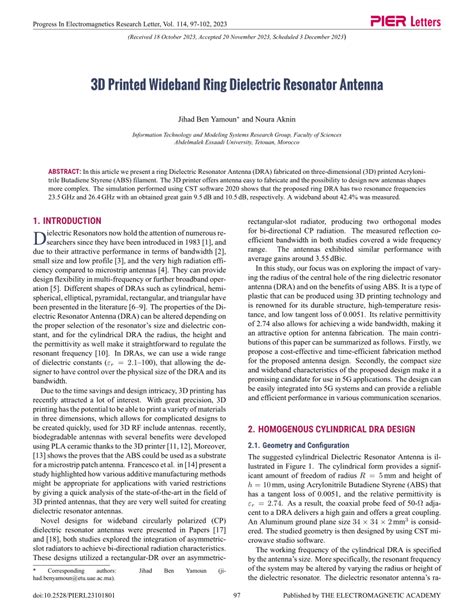 Pdf 3d Printed Wideband Ring Dielectric Resonator Antenna