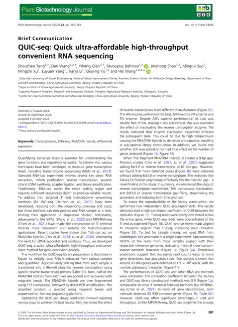 Pdf Quic‐seq Quick Ultra‐affordable High‐throughput Convenient Rna Sequencing
