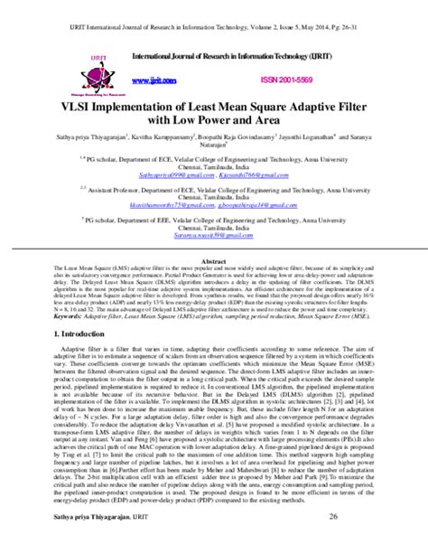 Pdf Vlsi Implementation Of Least Mean Square Adaptive Filter With Low Power And Area