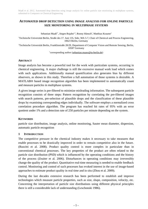 Pdf Automated Drop Detection Using Image Analysis For Online Particle Size Monitoring In