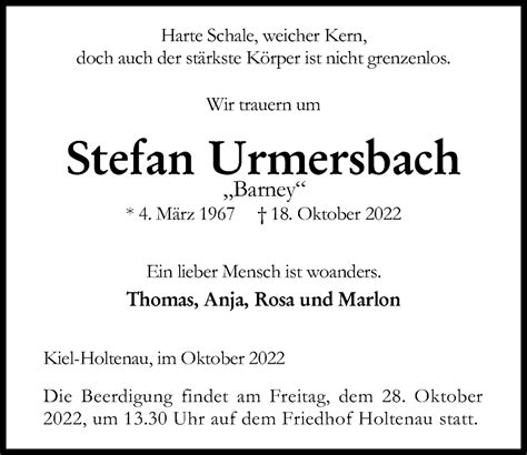 Traueranzeigen Von Stefan Urmersbach Trauer Anzeigen De
