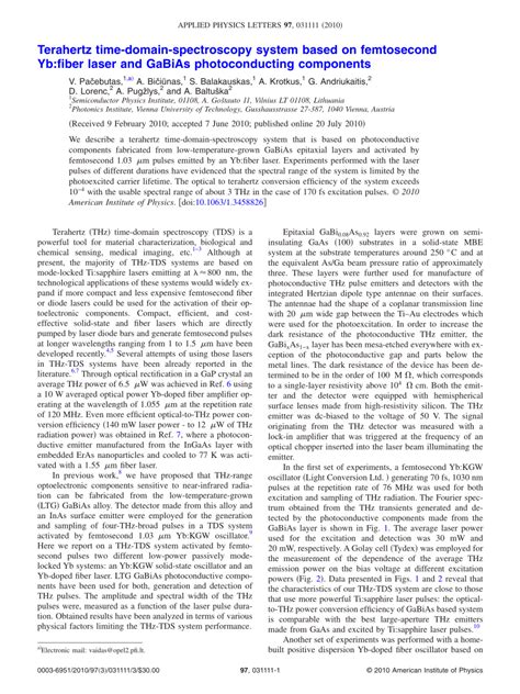 Pdf Terahertz Time Domain Spectroscopy System Based On Femtosecond Yb