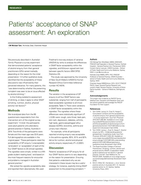 Pdf Patients Acceptance Of Snap Assessment An Exploration