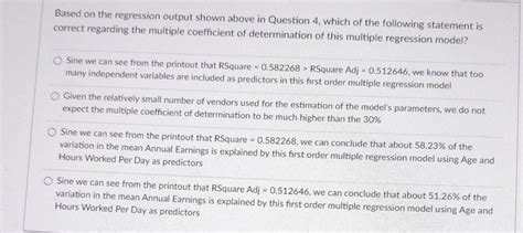 Solved Based On The Regression Output Shown Above In