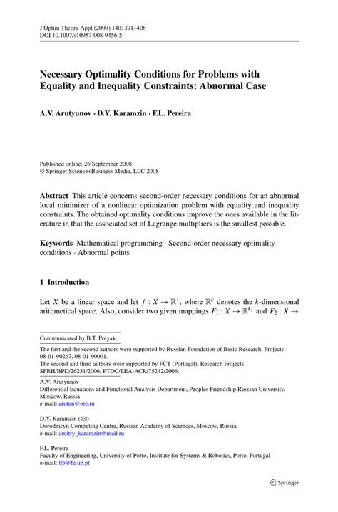 Pdf Necessary Optimality Conditions For Problems With Equality And