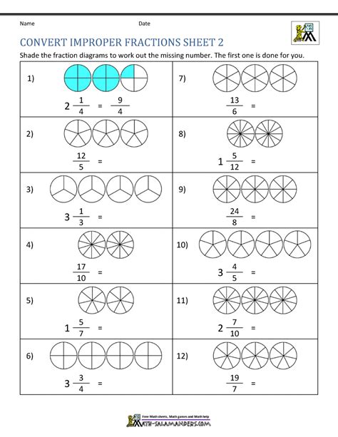Improper Fraction Worksheets Worksheets Library