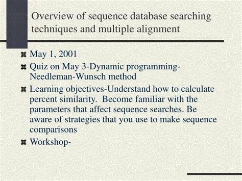 Ppt Overview Of Sequence Database Searching Techniques And Multiple