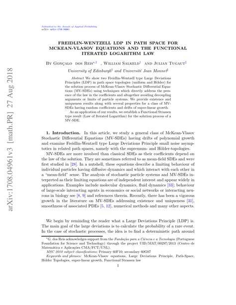 PDF Freidlin Wentzell LDPs In Path Space For McKean Vlasov Equations And The Functional