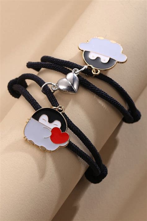 Set Bratari Pentru Cupluri Pinguini Indragostiti Prindere Cu Inima