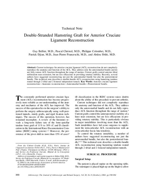 Pdf Double Stranded Hamstring Graft For Anterior Cruciate Ligament Reconstruction