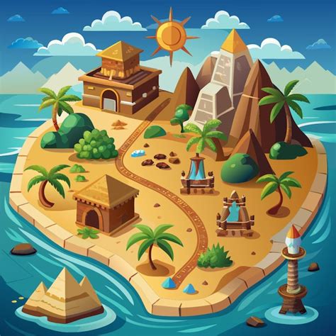 하 배경의 보물 지도 터 일러스트레이션 플래트 2 프리미엄 Ai 생성 벡터