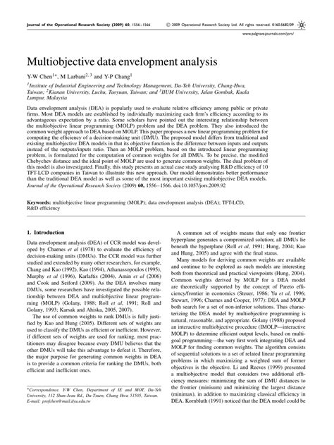 Pdf Multiobjective Data Envelopment Analysis