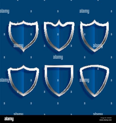 Metallic Shield Badges Shiny Icons Set Design Stock Vector Image And Art Alamy