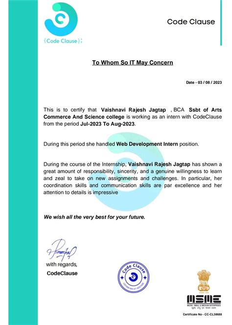 Vaishnavi Jagtap On Linkedin Certified In Code Clause Leveling Up My