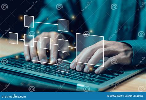Businessman Using Computer Show Organigram Or Diagram Algorithm Flow To