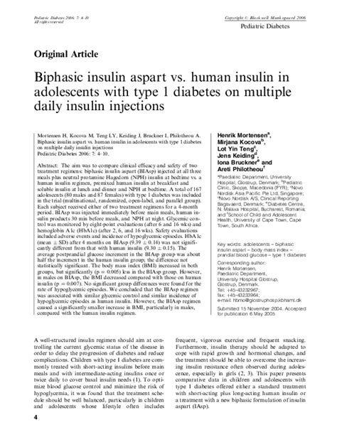 Pdf Biphasic Insulin Aspart Vs Human Insulin In Adolescents With