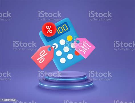 계산기 태그 및 네온 연단이 있는 쇼핑 개념 벡터 3d 그림 3차원 형태에 대한 스톡 벡터 아트 및 기타 이미지 3차원 형태 강단 계산기 Istock