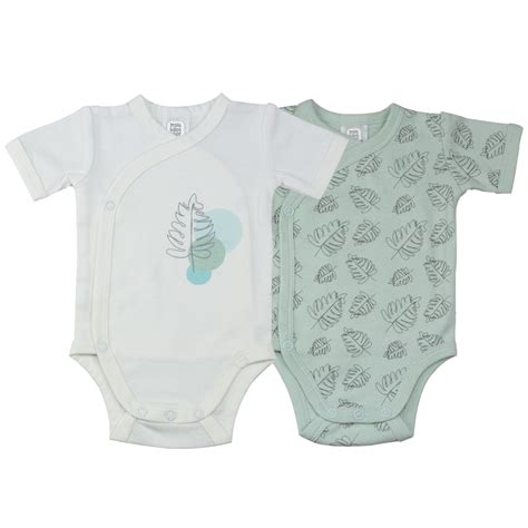 Set Of 2 Tropical Print Short Sleeved Summer Bodysuits 100 Cotton