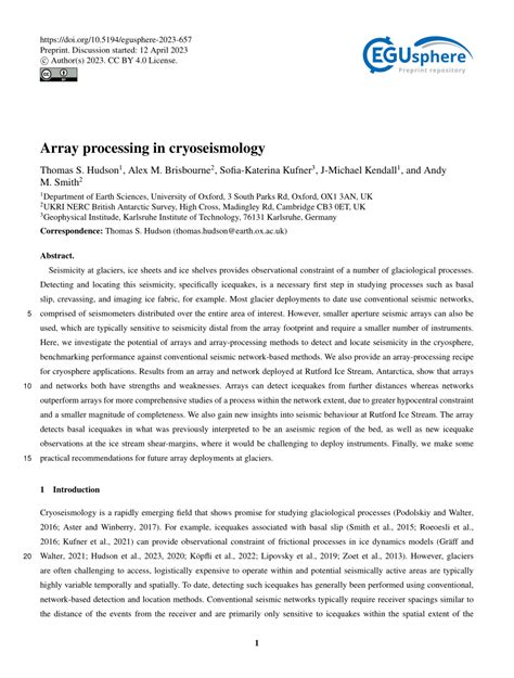 Pdf Array Processing In Cryoseismology
