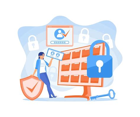 Premium Vector Woman Looking For Data On Computer Safely Protect