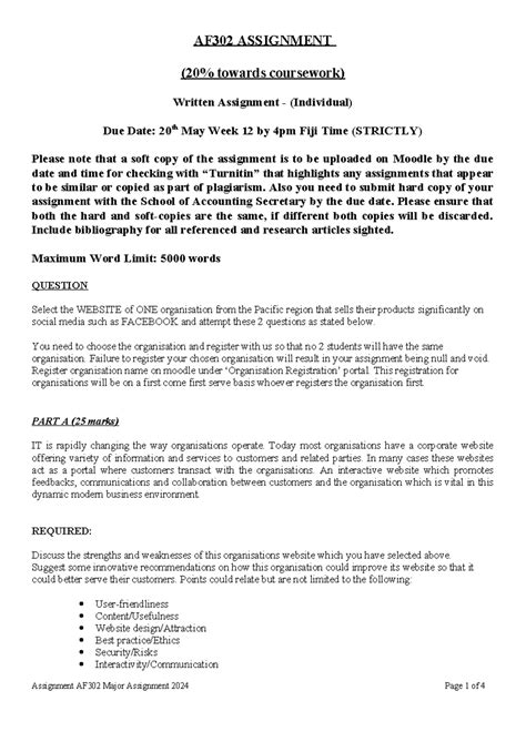 AF302 Major Assignment 2024 AF302 ASSIGNMENT 20 Towards Coursework Written Assignment